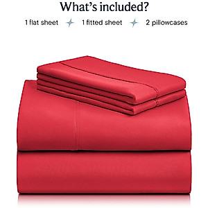 LuxClub 4 PC California King Sheet Set, Breathable Luxury Bed Sheets, Deep Pockets 18" Wrinkle Free Cooling Sheets Machine Washable Hotel Bedding Silky Soft - Red Cal King