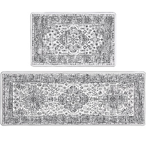 Pauwer Anti Fatigue Kitchen Mat Set of 2 Non Slip Kitchen Mats for Floor Cushioned Kitchen Rugs Comfort Standing Mat Farmhouse Waterproof PVC Foam Kitchen Floor Mat Runner