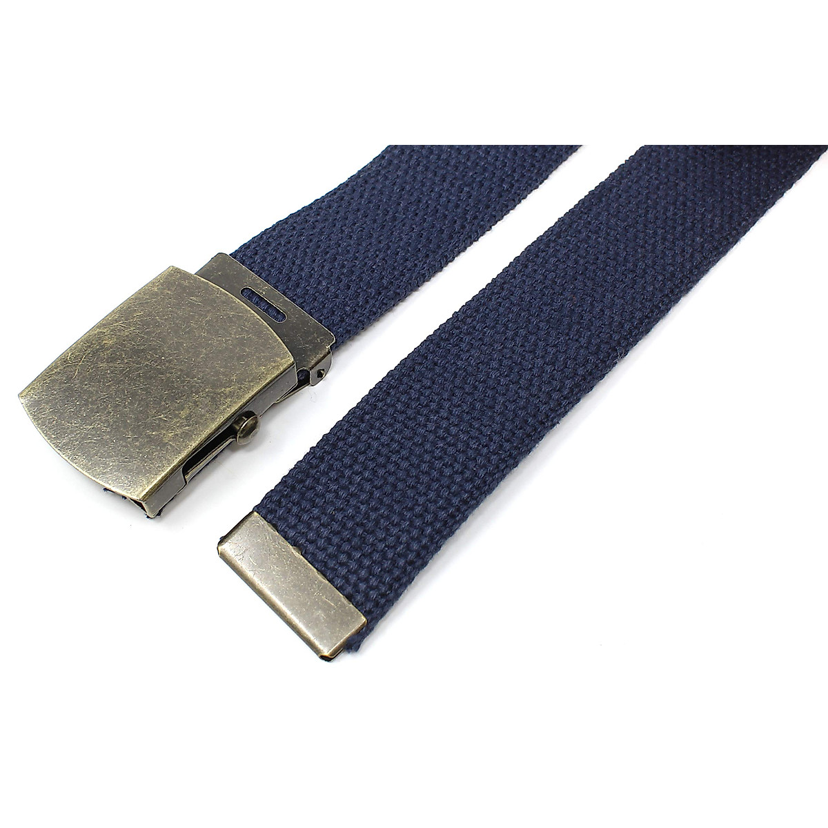 Canvas Web Belt Military Style with Antique Brass Buckle and Tip 50" Long (Navy)