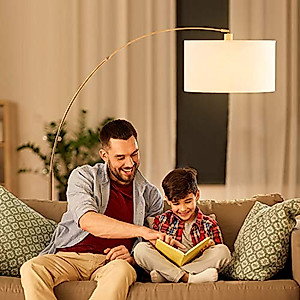 Archiology Floor Lamp - Arc Floor Lamp with Unique Hanging White Linen Drum Shade & Marble Base ,77’’ Height Modern Floor Lamp Perfect for Living Room Reading Bedroom Office