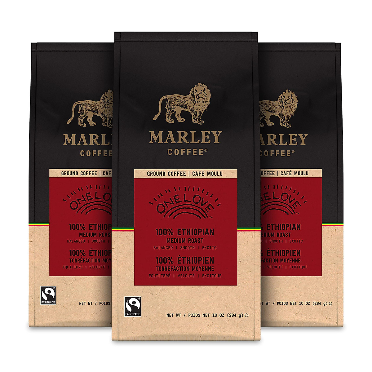 Marley Coffee One Love, 100% Ethiopian, Medium Roast, Ground Coffee, 10 Ounce (Pack of 3)