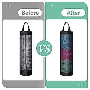 Plastic Bag Holder Breathable Mesh Hanging Storage Dispensers Recycling Grocery Bag Storage Container Folding Hanging Shopping Bag Holder for Home and Kitchen(Black,4 Packs)