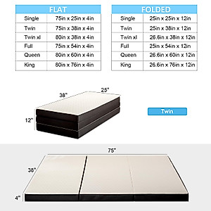 MUUEGM Tri-Fold Memory Foam Mattress, 4 Inch Twin Folding Mattress, Foldable Mattress with Collapsible and Washable Cover Portable Mattress for Camping/RV/Guest Beds, 75"×38"×4"