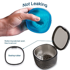 Uouovo 2022 Upgraded Denture Bath Box Cup, No-Leak Denture case,Retainer Cleaning Box, Complete Clean Care for Dentures, Clear Braces, Mouth Guard, Night Guard & Retainers (transparent grey)