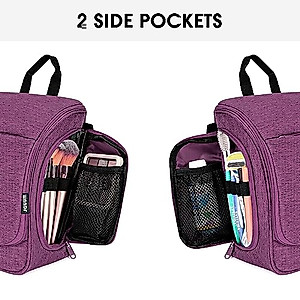 WANDF Hanging Travel Toiletry Bag for Women Men with TSA Approved Quart Size Bag Large Toiletries Cosmetics Makeup Organizer (Purple)