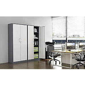 BYNSOE Metal Storage Cabinet Steel Locker Cabinets with Locking Door and 4 Adjustable Shelves, Steel Classic Storage Cabinet for Home, School, Office, Garage (Grey White)