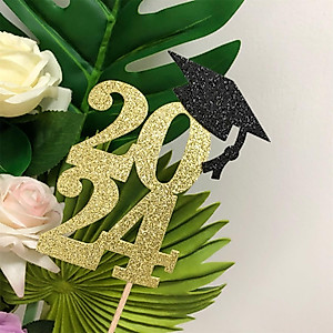 ALISSAR 10 Pack Glitter Gold Double Sided 2024 Graduation Party Centerpiece Sticks Glitter Table Topper Party Supplies (2024 Cardstock, gold)