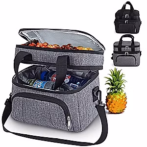 Insulated Lunch Cooler Box for Men/Women, Dual Compartment, 15L Capacity, Adjustable Shoulder Strap, 12 Hour Hot/Cold, Grey