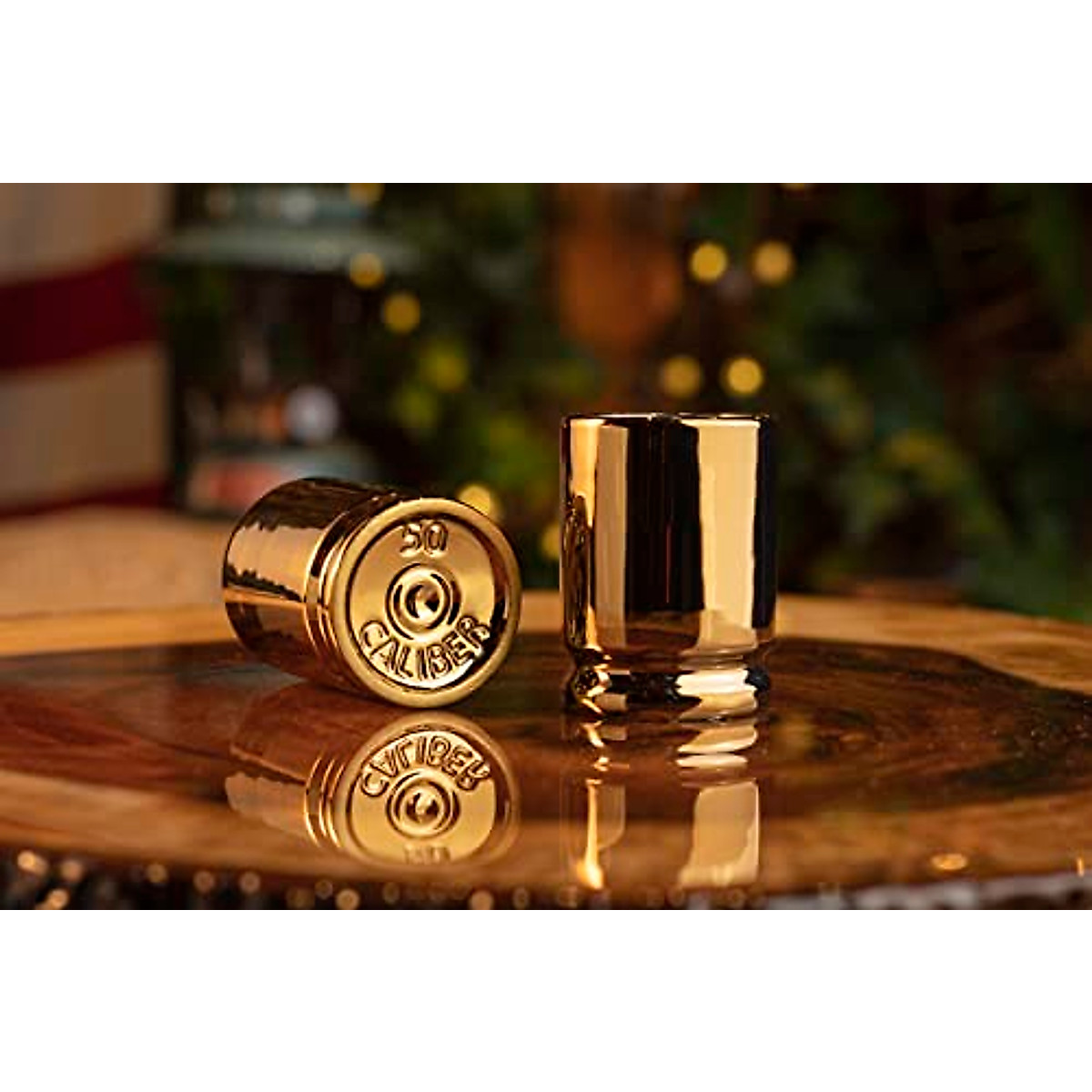 The Original 50 Caliber Brass Ceramic Shot Glasses - Set of 2 - American Owned & Operated - LIFETIME Guarentee