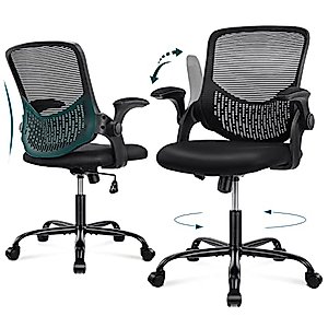 Office Chair, Ergonomic Office Chair Computer Chair Mesh Home Office Desk Chairs with Flip-up Armrests, Rolling Swivel Chair with Lumbar Support Height Adjustable, Black