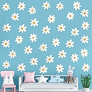 BBTO Daisy Wall Decal Flower Vinyl Wall Decals White Daisy Decals Floral Decals Peel and Stick White Daisy Stickers for Kids Nursery Wall Art Bedroom Living Room Classroom Decor
