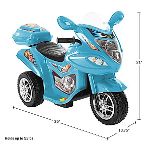 Lil' Rider Electric Motorcycle for Kids ? 3-Wheel Trike - Battery Powered Motorbike for Kids Ages 3-6 ? Fun Decals, Reverse, and Headlights (Blue), (80-FL238D-B)
