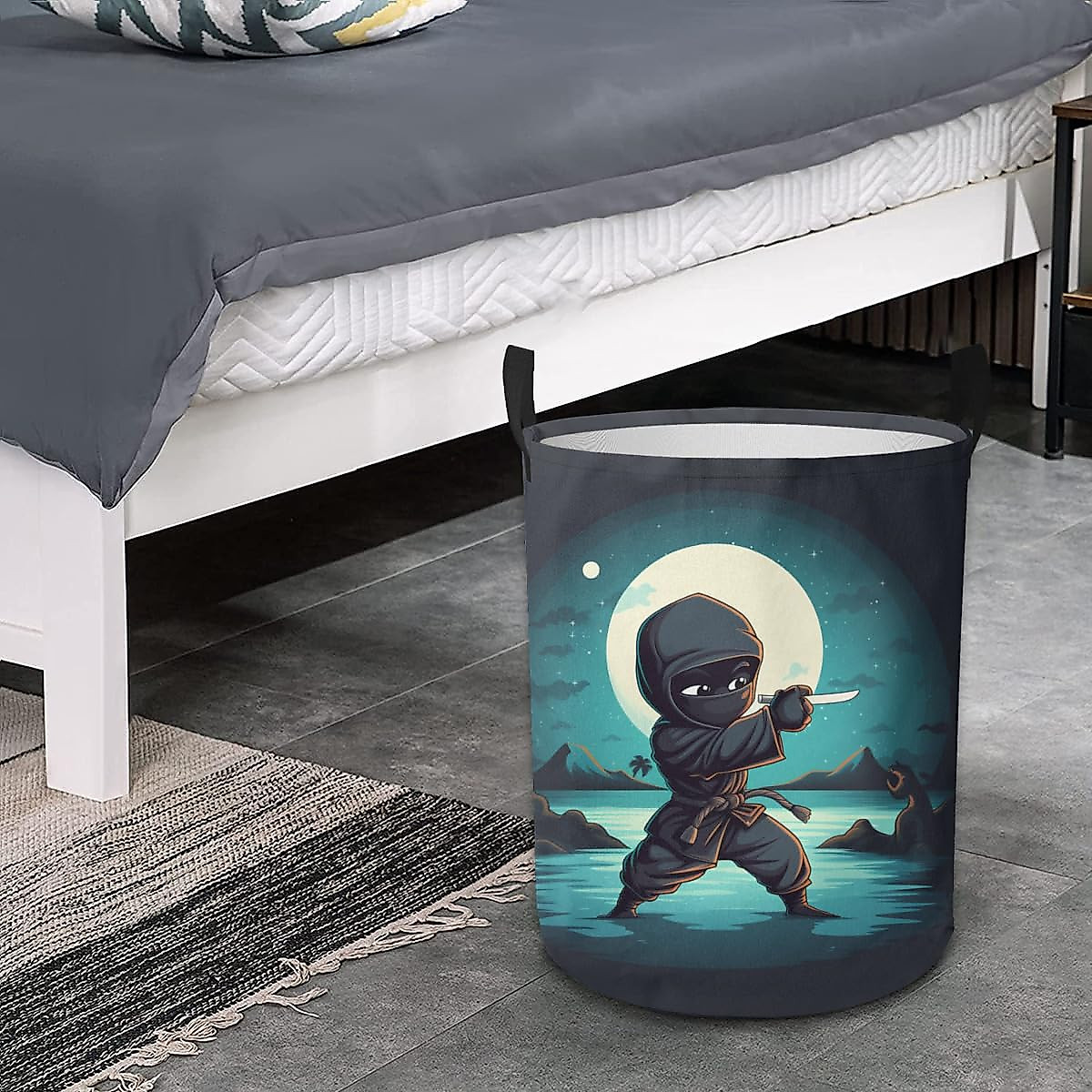 Little Ninja At Night Waterproof Foldable Storage Bin, Dirty Clothes Laundry Basket, Canvas Organizer Basket for Laundry Hamper, Toy Bins, Gift Baskets, Bedroom, Clothes, Kids Hamper