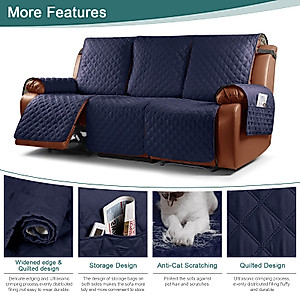 Ruaozz 1-Piece Waterproof Recliner Sofa Cover 3 Seater Couch Recliner Covers,Dark Blue