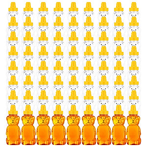 Hushee 72 Pcs 8 oz Plastic Honey Bear Bottle Empty Honey Squeeze Bottle with Spill Proof and Leak Resistant Lid Bear Juice Bottle Drinking Cup for Baby Shower Gifts, Beekeeping, Honey Dispensing