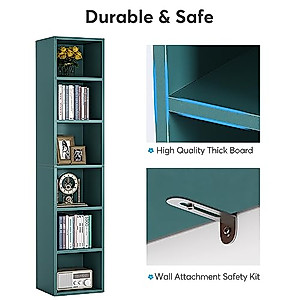 LITTLE TREE 70.9 Inch Tall Narrow Bookcase, Corner Bookshelf 6 Tier Cube Display Shelf Storage Organizer for Small Space, Blue