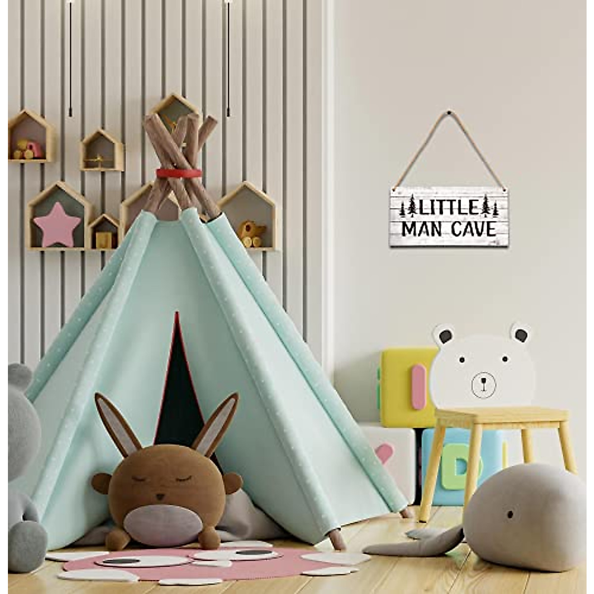 5"x10" Little Man Cave Wood Sign, Nursery Decor For Boys, Natural Baby Room Wall Decor, Woodland Playroom Decor, Gift for Baby Shower, Toddler Kids Bedroom Living Room Hanging Sign -A05