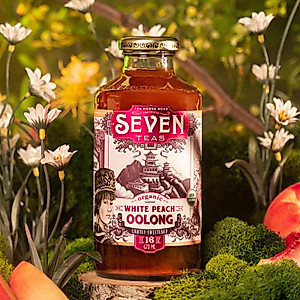 SevenTeas White Peach Oolong Tea, Organic Bottled Iced Teas 16 OZ (Pack of 12 Bottles)