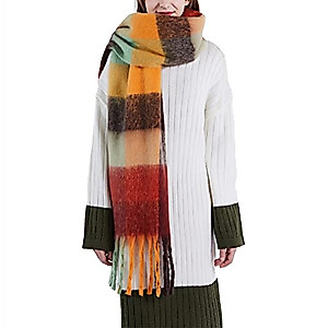 SHOHOKU Large Chunky Plaid Scarf Coloured Checked Oversized Scarf Tassel Soft Fall Winter Thick Warm Shawl Women (B)