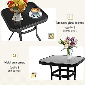 SOLAURA 3-Piece Outdoor Rocking Chairs Bistro Set, Black Iron Patio Furniture with Brown Thickened Cushion & Glass-Top Coffee Table