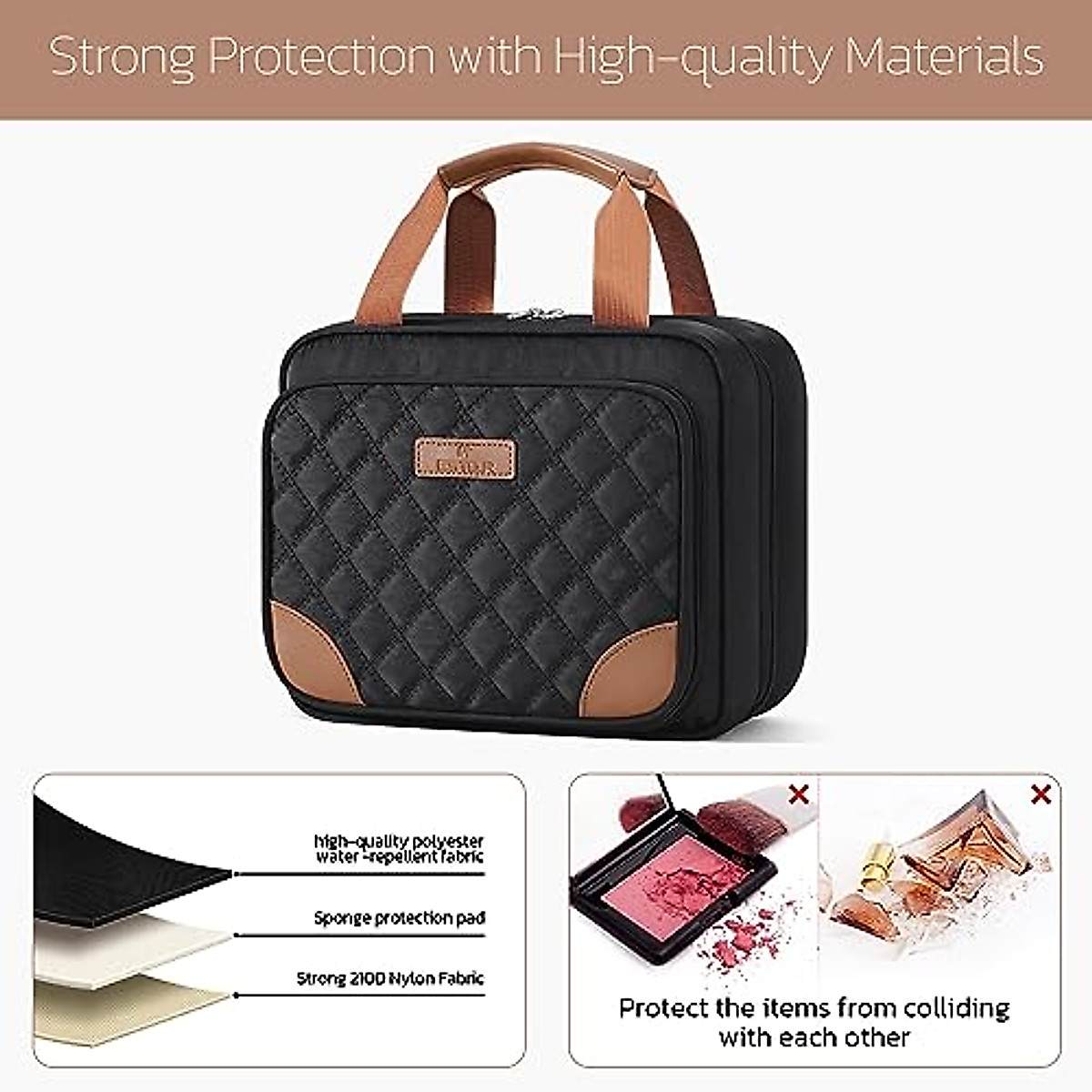 Travel Toiletry Bag for Women with Hanging Hook, Extra Large Travel Makeup Bag Organizer with Detachable Clear Bag, Suitable for Full-Sized Toiletries
