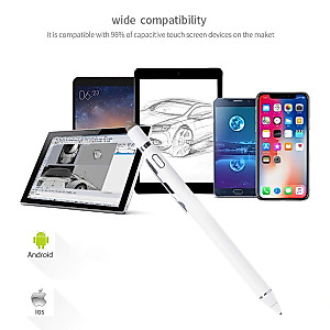 MENKARWHY Active Stylus Pen for Touch Screens, Digital Pencil Pen Fine Point Stylish Pencil Compatible with iPhone iPad Pro Air Mini Android and Other Tablets (White) E8910BJ