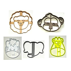 CUTESY ANIMAL FACE HEAD ZOO SAFARI THEME SET OF 5 COOKIE CUTTERS MADE IN USA PR1460