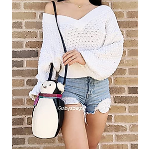 Kate Spade Morty Penguin Crossbody Pebbled Leather Bag (Black/White Multi)