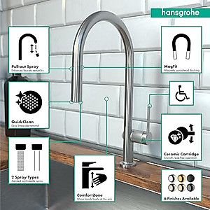 hansgrohe Talis N Stainless Steel High Arc Kitchen Faucet, Kitchen Faucets with Pull Down Sprayer, Faucet for Kitchen Sink, Magnetic Docking Spray Head, Stainless Steel Optic 72800801