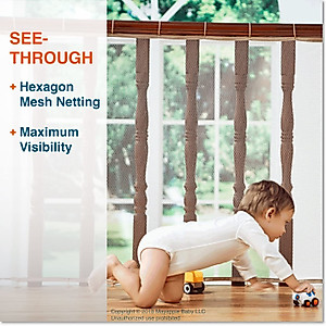 Roving Cove Stair Banister Guard 5ft x 3ft, Railing Safety Net for Baby Proofing, Child Safety Gate Cover, Balcony Mesh Netting, Pearl White