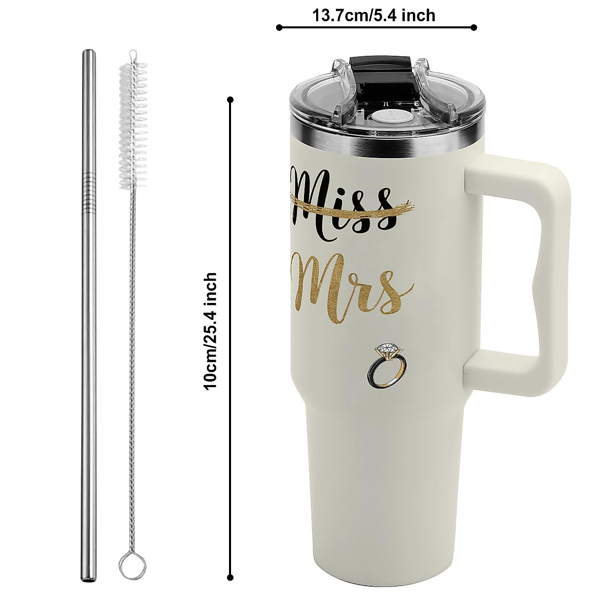 FROOBLEQUIRK 40oz Stainless Steel Tumbler - Insulated Water Bottle, Miss to Mrs Cup, Bridal Shower & Engagement Gift, Wedding & Bachelorette Party Present