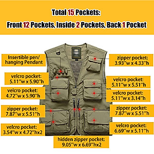 Flygo Men's Multi-Pocket Outdoor Quick Dry Mesh Fishing Safari Photo Work Vest (Large, Black)