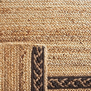 SAFAVIEH Natural Fiber Collection Accent Rug - 4' x 6', Natural & Brown, Handmade Stripe Boho Farmhouse Rustic Braided Jute, Ideal for High Traffic Areas in Entryway, Living Room, Bedroom (NFB262T)