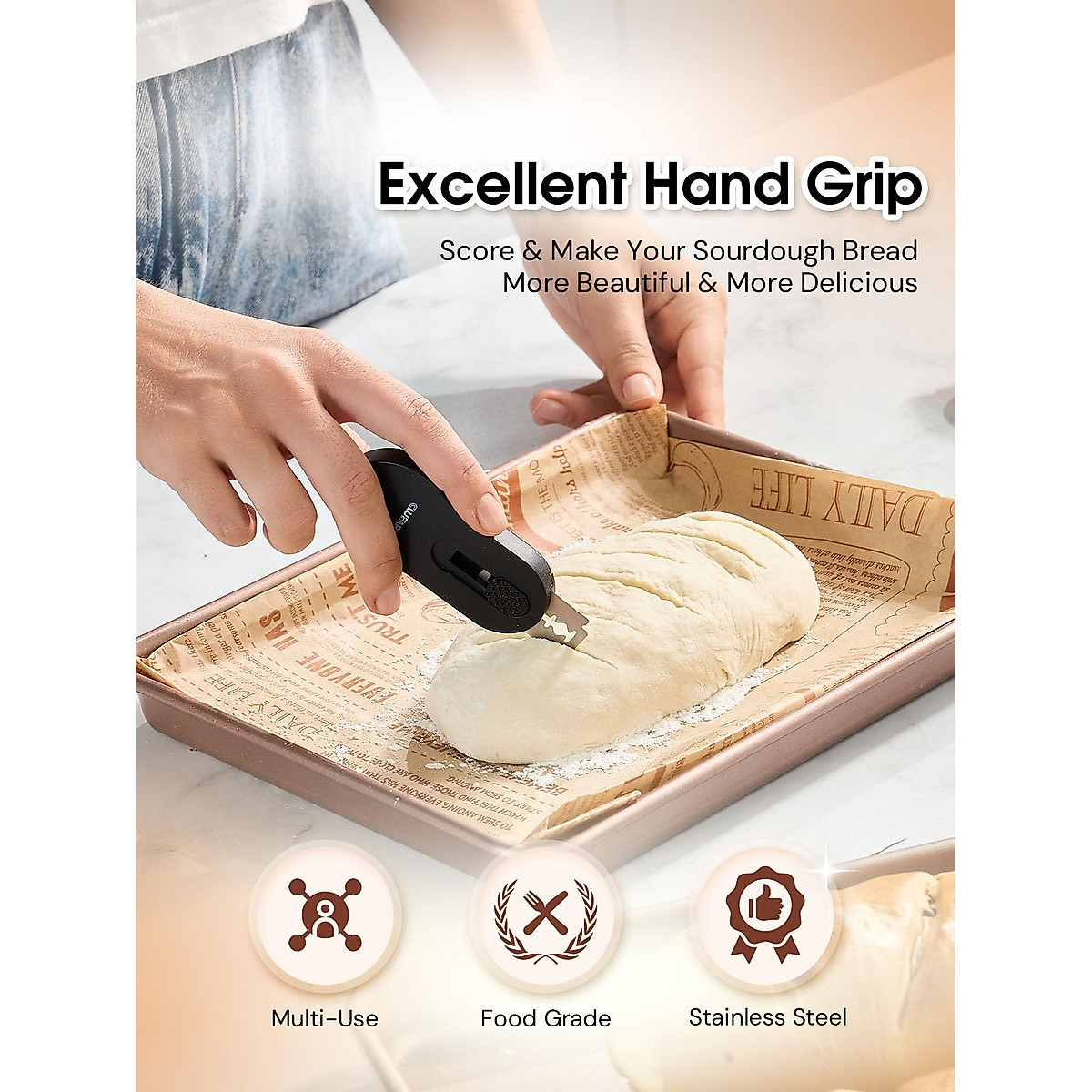 Bread Lame, Magnetic & Reusable Bread Lame Dough Scoring Tool, Bread Lame Blades Tool, Anti-Slip Handle with Long Retractable Razor, Sourdough Scoring tool for Bread Making, Bread Scoring Tool