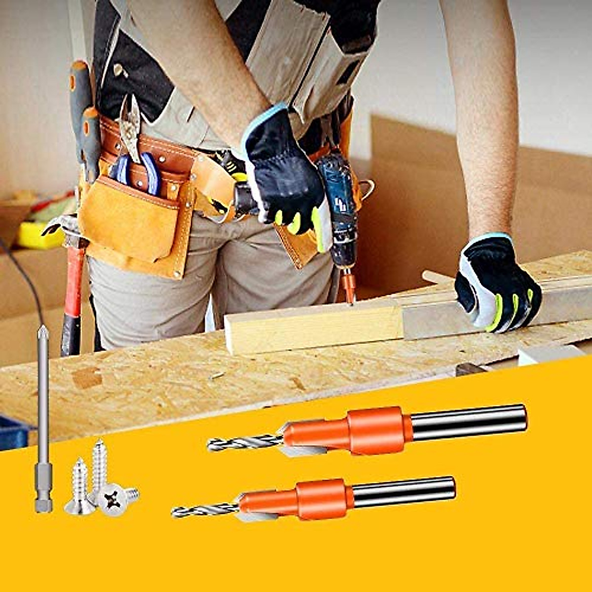 6 PCS Wood Hole Countersink Drill Bit Set with Hex Key Wrench, Hole Drill Bit Timber Screw Hole Cutter for Carpentry Woodworking (Individually Box Packaging)