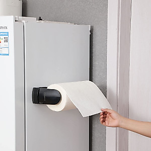 simpletome ONE Hand Tear Paper Towel Holder Magnetic for Refrigerator Kitchen Work Benches Storage Closets Grill Garage Metal Base +ABS (Black)