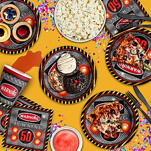 Warning Sign 50th Birthday Party Supplies Set Plates Napkins Cups Tableware Kit for 16