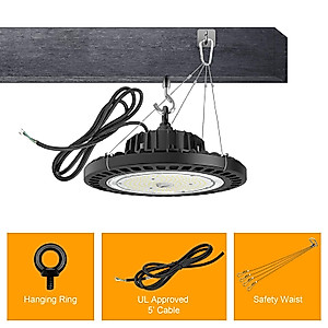 TREONYIA UFO LED High Bay Light 5000K ETL&DLC Listed (600W HID/HPS Equivalent), Super Bright LED Shop Garage Warehouse Lighting Lamp Fixture, IP65 Waterproof (with UL Approved 5’ Cable) (150)