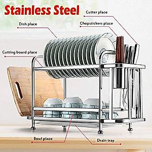 PDGJG 2 Tier Thicken Stainless Steel Dish Drying Rack Kitchen Shelf Basket Plated Kitchen Knife Sink Dish Drainer Drying Rack Organizer