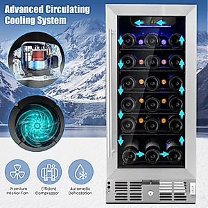 KOTEK 30 Bottles Wine fridge, Frost Free 15 Inch Beverage Refrigerator w/Glass Door & Lock, Removable Shelves, 36-61°F Digital Temperature Control, Freestanding or Under Counter, Wine Cooler for Home