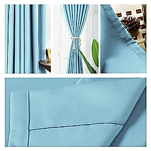 IYUEGO Pinch Pleat Solid Thermal Insulated 95% Sky Blueout Patio Door Curtain Panel Drape for Traverse Rod and Track, Sky Blue 84" W x 72" L (One Panel)