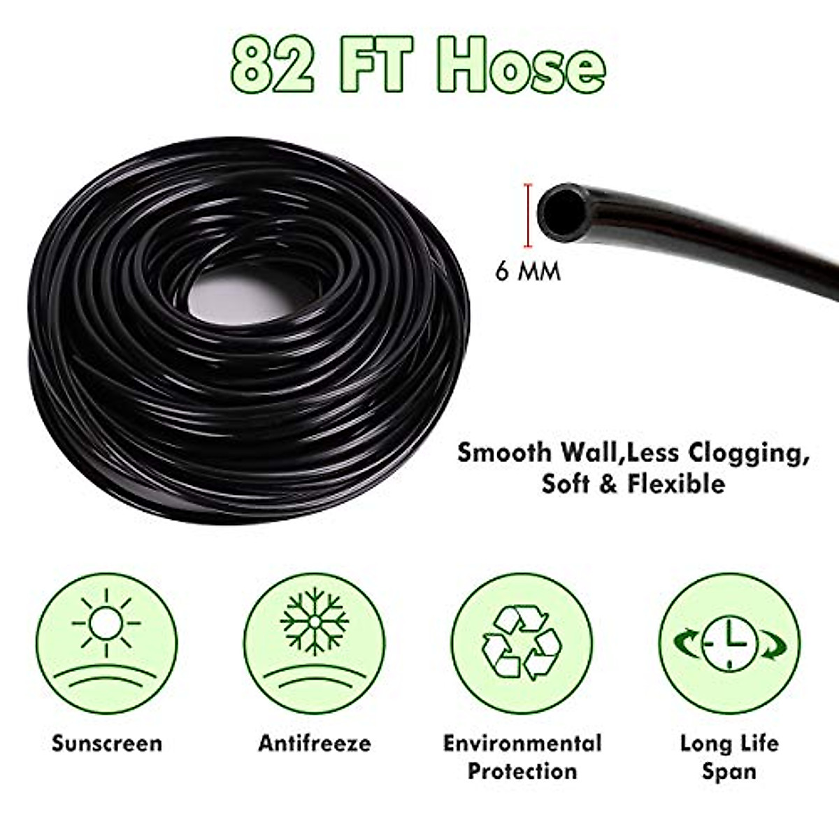 156Pcs Drip Irrigation Kit, Garden Irrigation System, Automatic Garden Watering System with Adjustable Dripper 82ft 1/4" Blank Distribution Drip Irrigation tubing, Garden, Flower Bed, Patio, Lawn