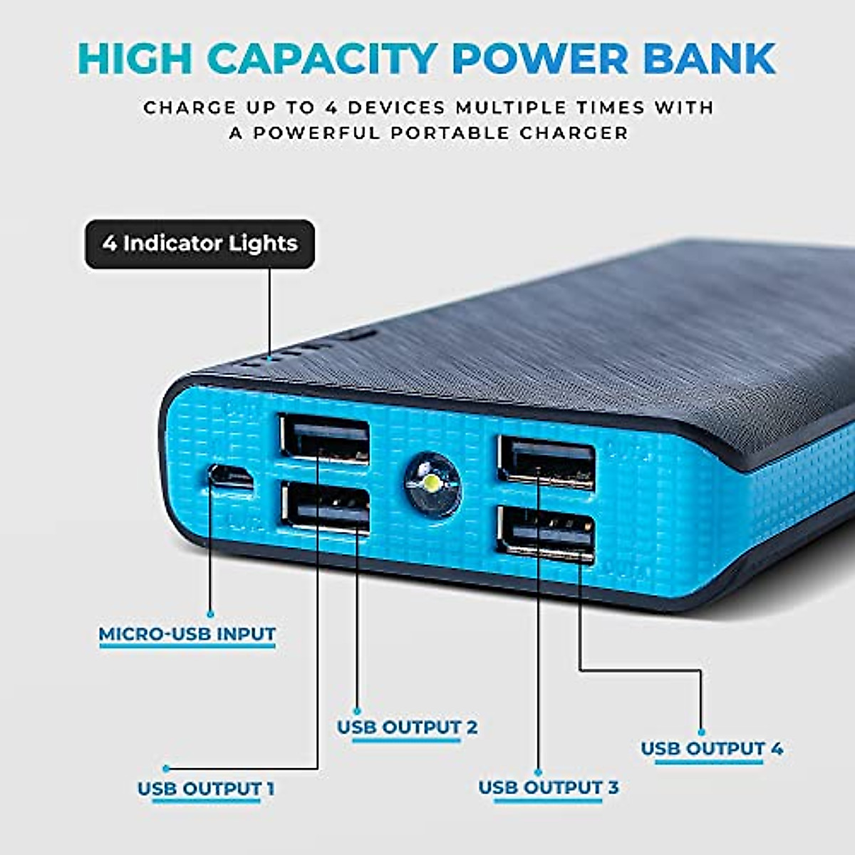 KaruSale 4 USB 50000mAh Power Bank LED External Backup Battery Charger F Phone (Blue)