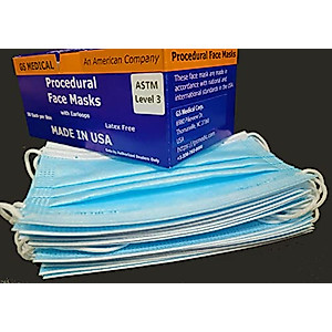 MADE IN USA, ASTM level 3, Disposable Face Mask, 3 layer, Nose Pin, Ear loops, For Men, Women & Children, Breathable, soft, hypoallergenic