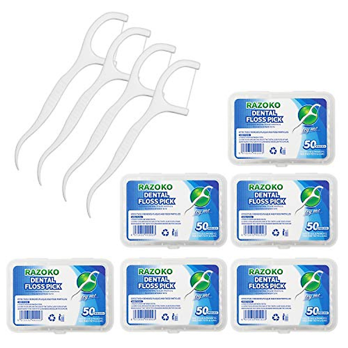 Dental Floss Picks High Toughness Professional Toothpicks Sticks 6-Pack(300pcs) with Portable Case and Dental Picks Perfect for Family,Hotel,Travel