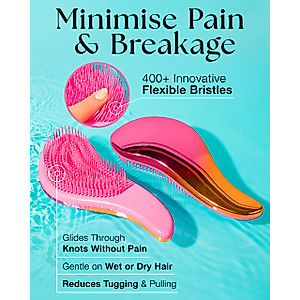 Detangling Brush. Detangler Hairbrush for Curly, Thick, Natural, Straight, Fine, Wet or Dry Hair for Women, Kids and Toddlers by Lily England (Pink / Orange)