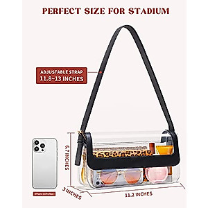Vorspack Clear Bag Stadium Approved - Cute Clear Purse for Women PVC Clear Stadium Bag for Work Concerts Sports Festivals - Black