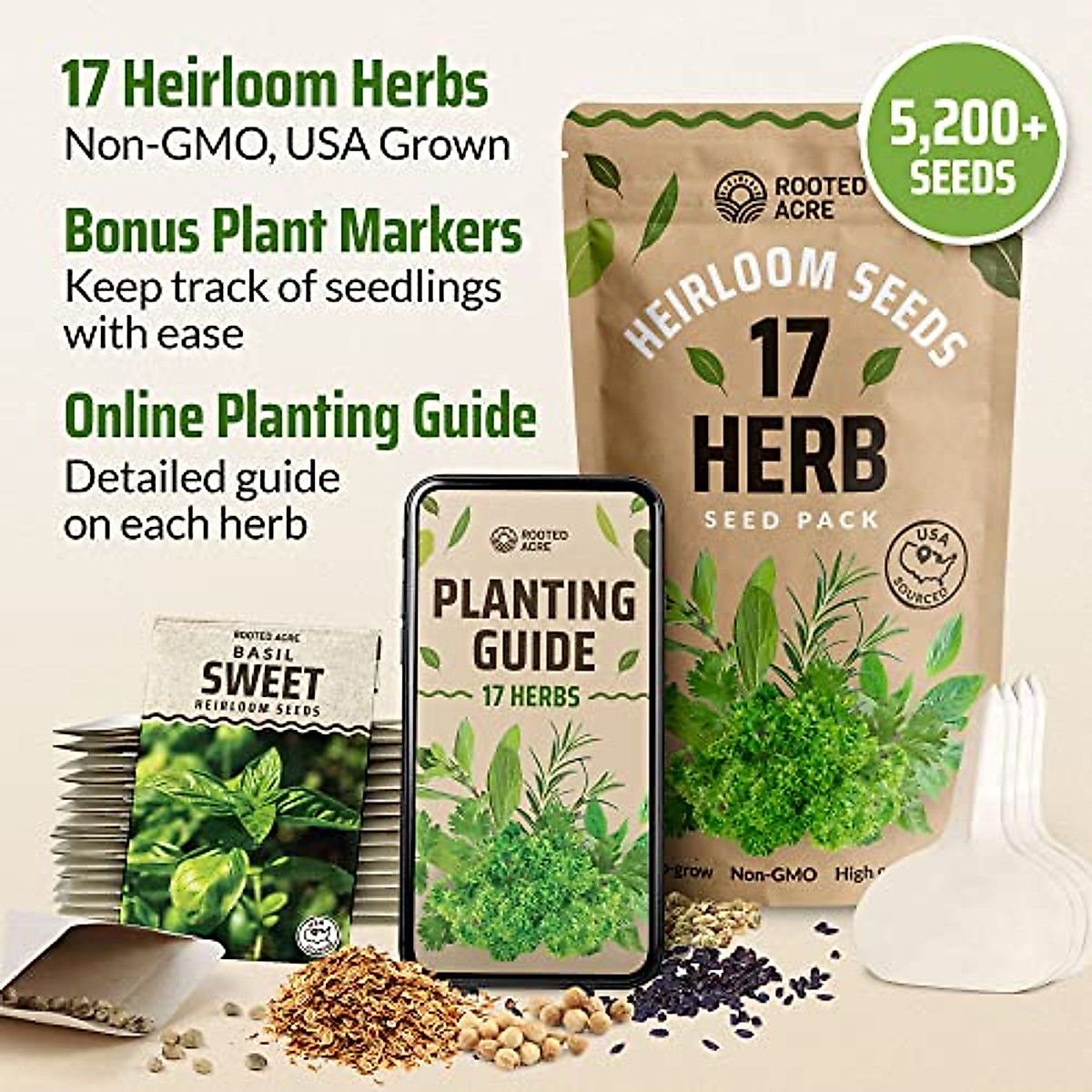 17 Herb Culinary Seed Vault - 5200+ Herbs Seeds for Planting Indoor or Outdoor Garden - Heirloom, Non GMO | Hydroponic Herb Garden Seeds with High Germination | Cilantro, Mint, Chives, Basil, Parsley