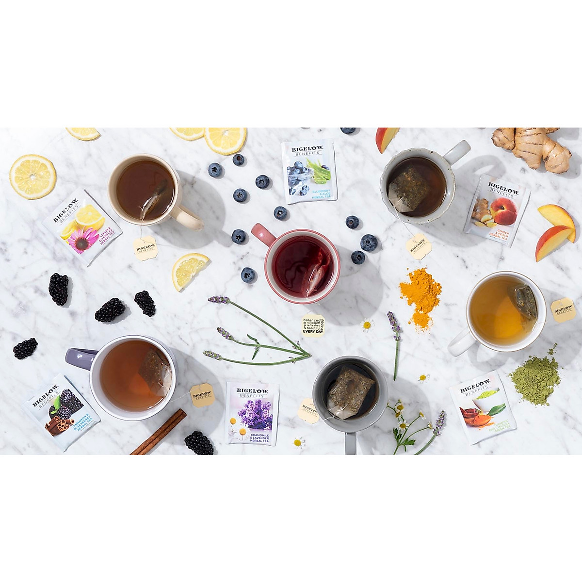 Bigelow Benefits Wellness Teas Variety Pack, Mixed Caffeinated Green Matcha & Caffeine-Free Herbal Tea, 18 Count (Pack of 6), 108 Total Tea Bags (Packaging May Vary)