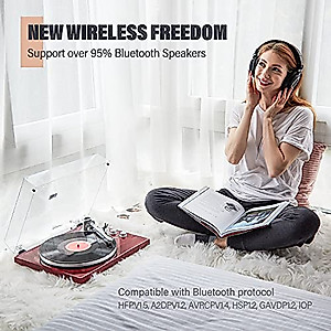 1 BY ONE Belt Drive Turntable with Bluetooth Connectivity, Built-in Phono Pre-amp, USB Digital Output Vinyl Stereo Record Player with Magnetic Cartridge, 33 or 45 RPM